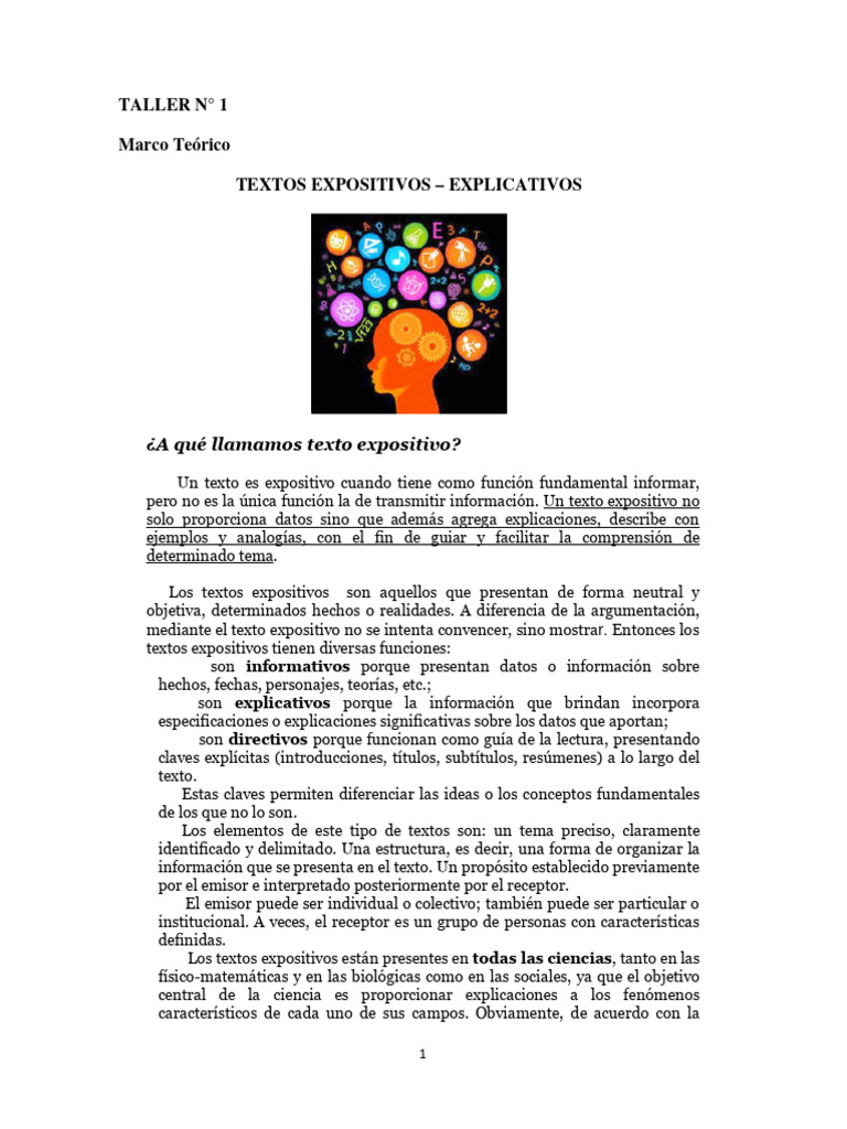 TALLER N1 Textos Expositivos - Explicativos Introduccion Teorica | PDF | Datos | Información