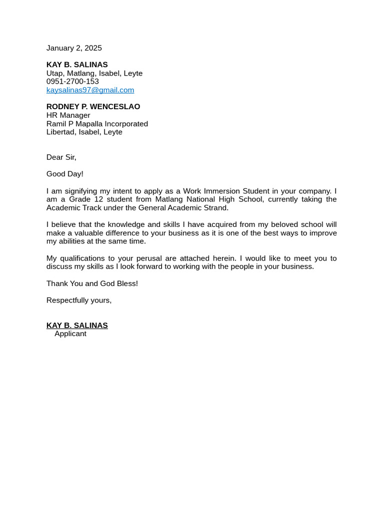 Application Letter Kay | PDF