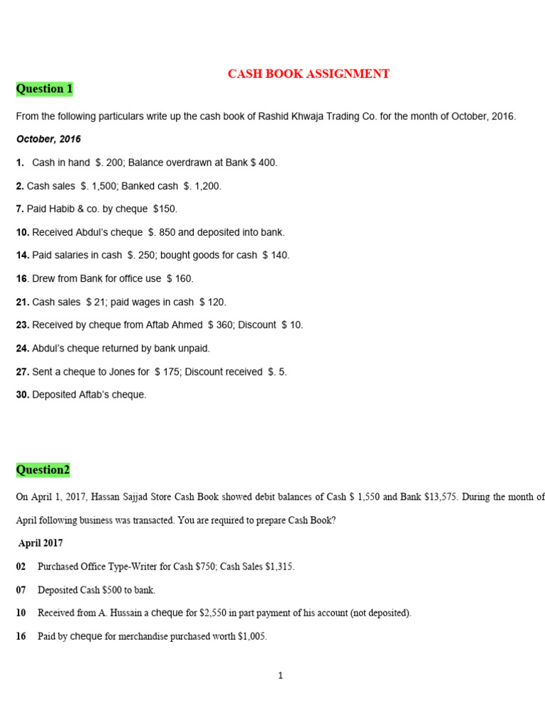 Cash Book Questions | PDF | Debits And Credits | Business