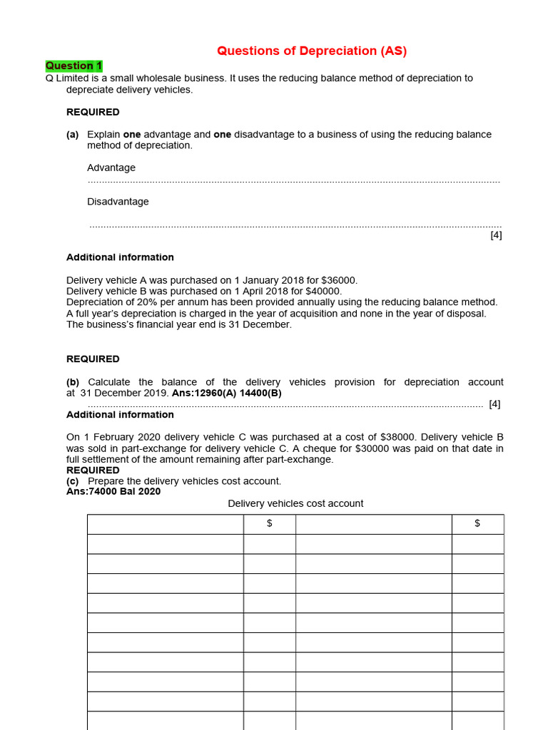 Depreciation Questions | PDF | Depreciation | Book Value