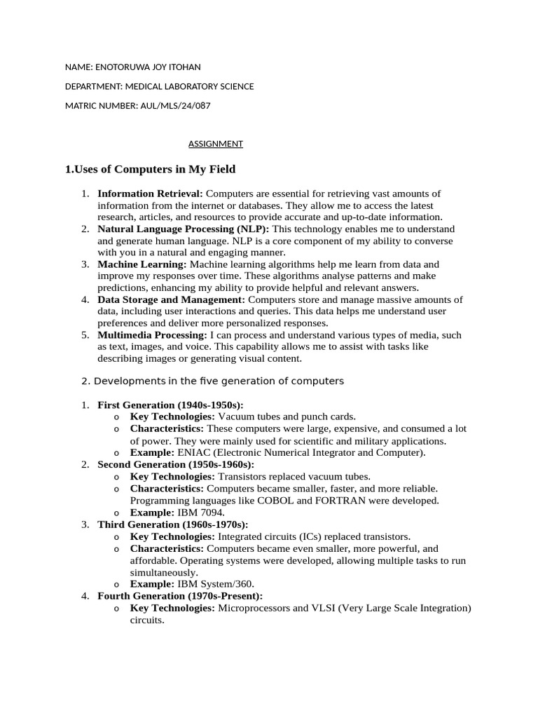 Csc 111 Assignment | PDF | Personal Computers | Artificial Intelligence