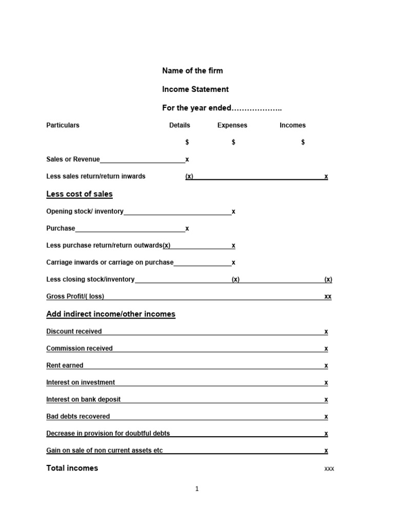 Format of Financial Statement | PDF | Expense | Income Statement