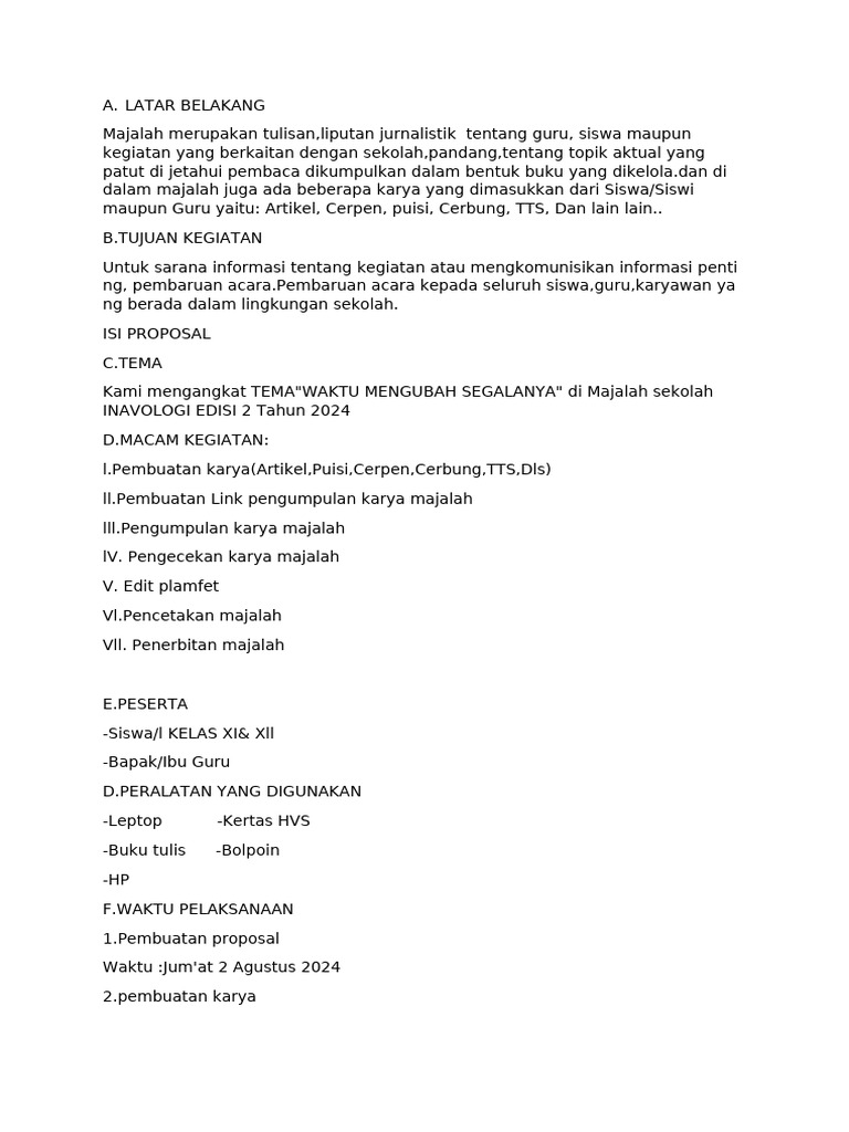 Proposal Tim Majalah 19 | PDF