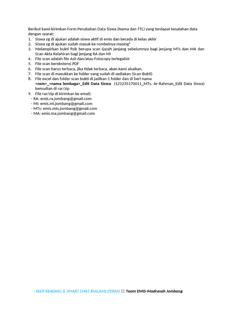 Form Perubahan Data Siswa EMIS | PDF