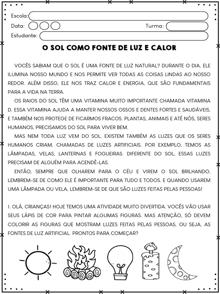 2o ANO CIENCIAS O SOL COMO FONTE DE LUZ E CALOR @MARI - PROF | PDF ...
