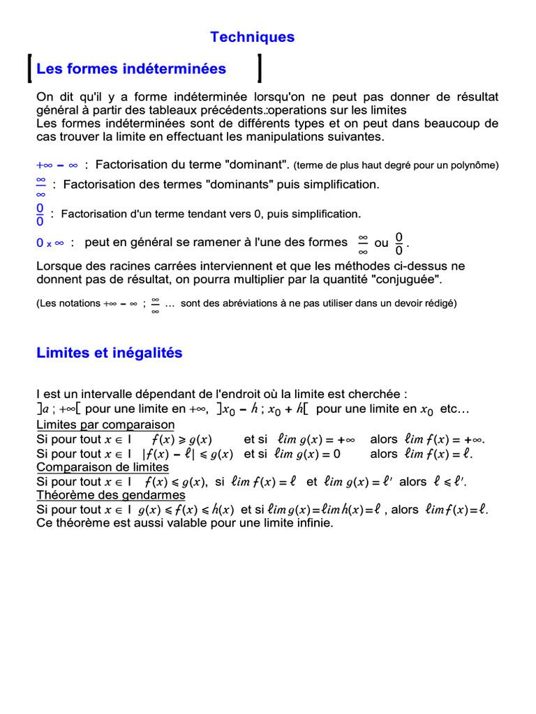 Formes indéterminées des limites | PDF