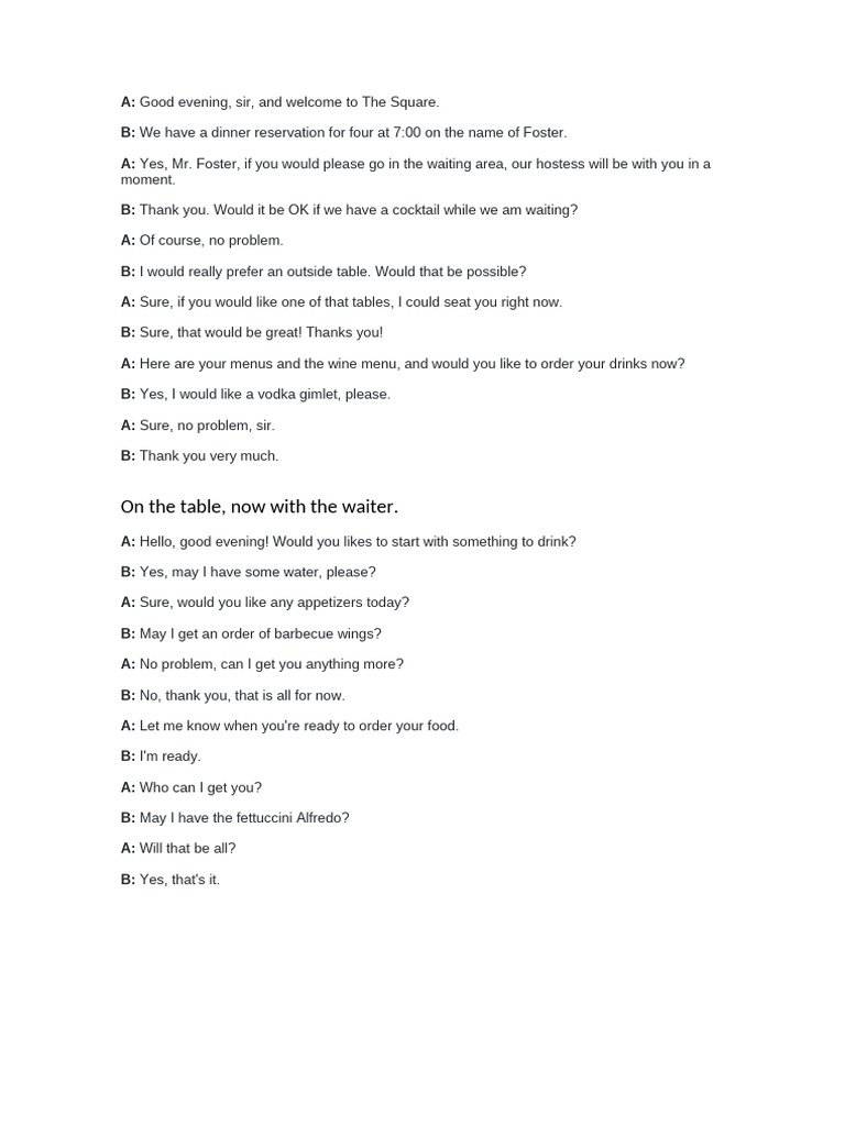 Dialogues in A Restaurant | PDF