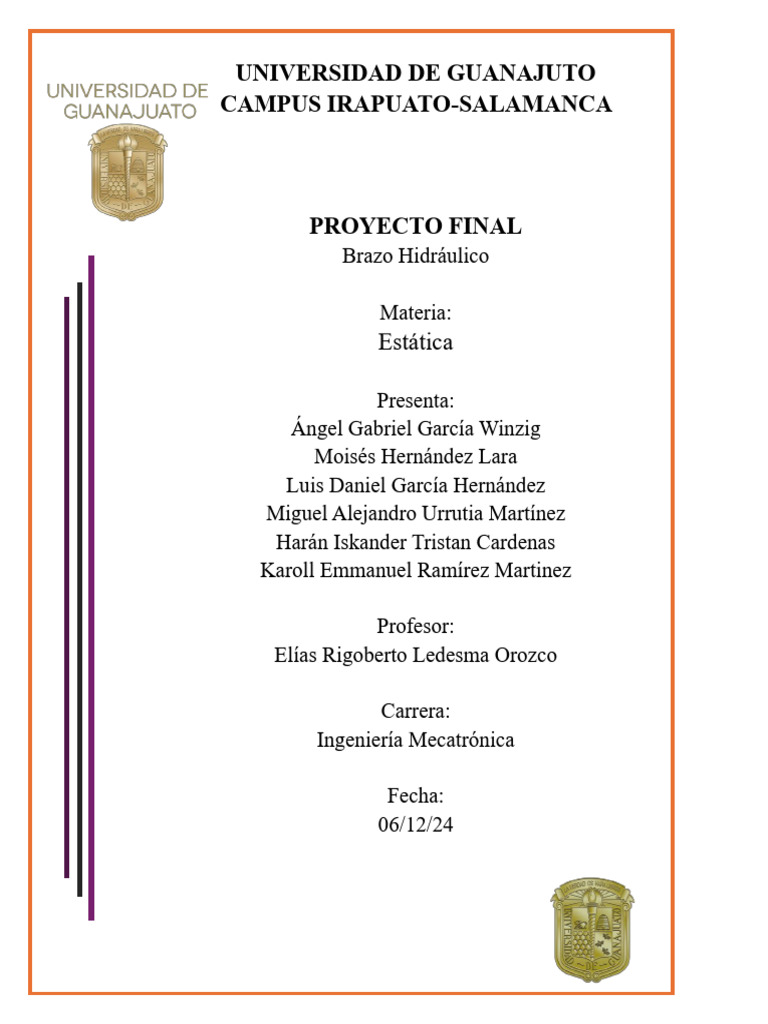 Reporte Proyecto Final Estatica | PDF | Hidráulica | Ingeniería mecánica