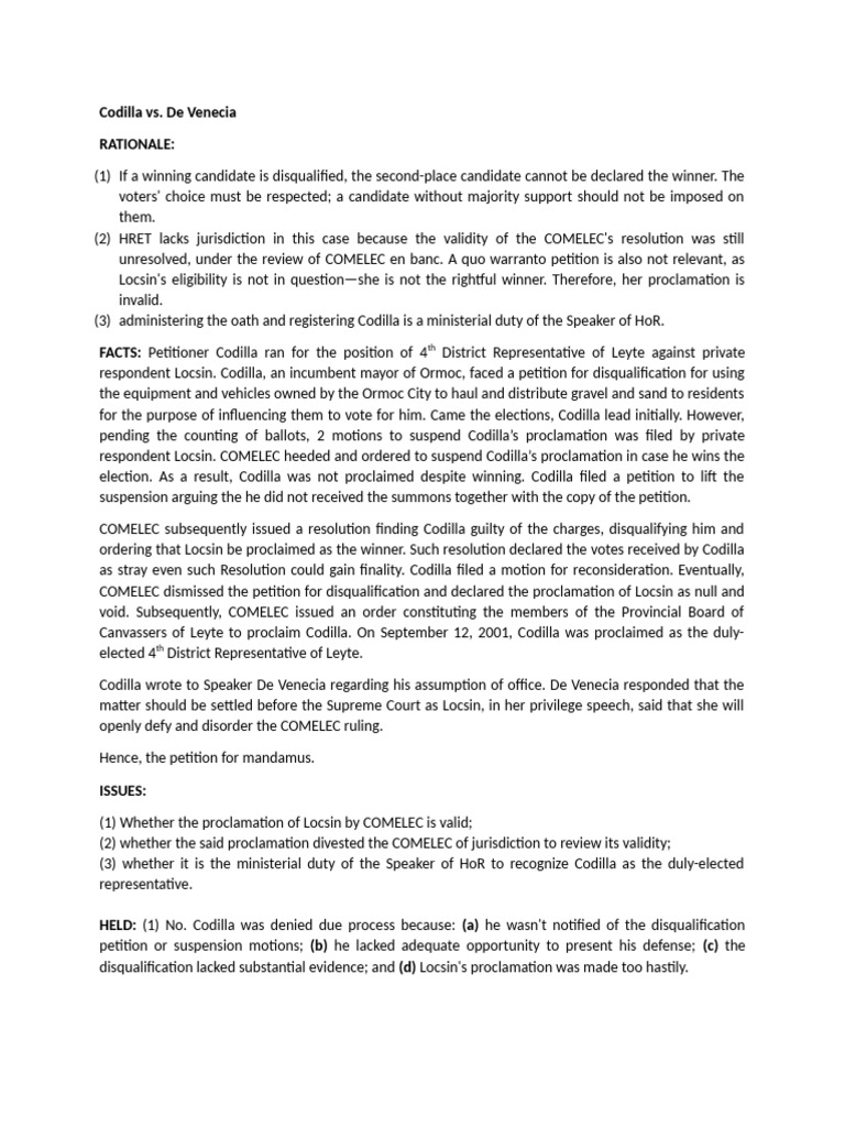 Codilla vs De Venecia | PDF | Commission On Elections (Philippines ...