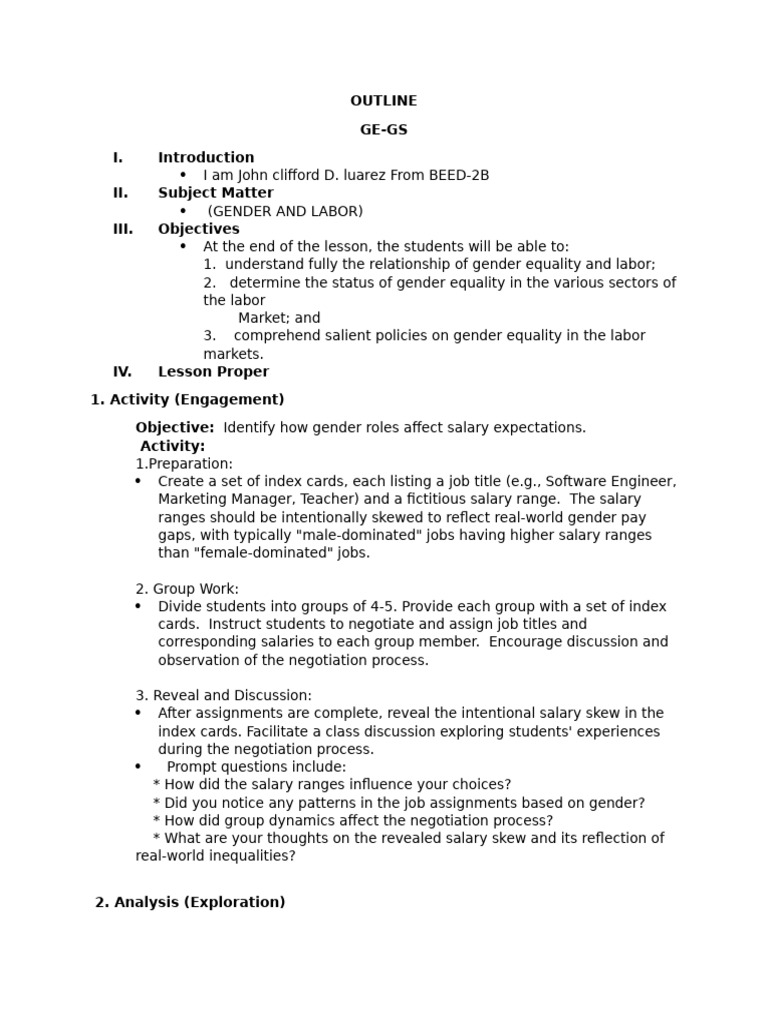 Gender Equality and Labor Lesson | PDF | Discrimination | Equal Pay For ...