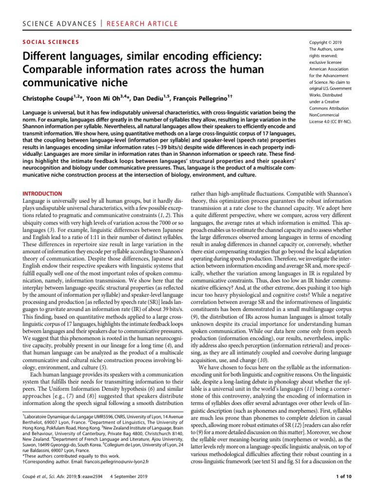 Sciadv Aaw2594 | PDF | Akaike Information Criterion | Linguistics