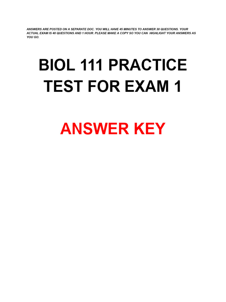 BIOL 111 Exam 1 Practice Test Guide | PDF | Amino Acid | Acid
