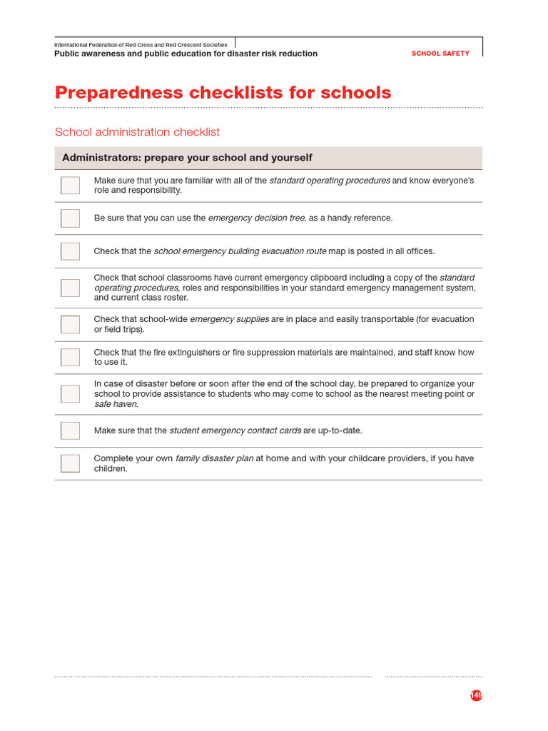 24 Preparedness Checklists For Schools HR | PDF | Emergency Management ...
