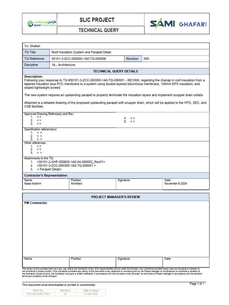 Roof Insulation System and Parapet Detail | PDF
