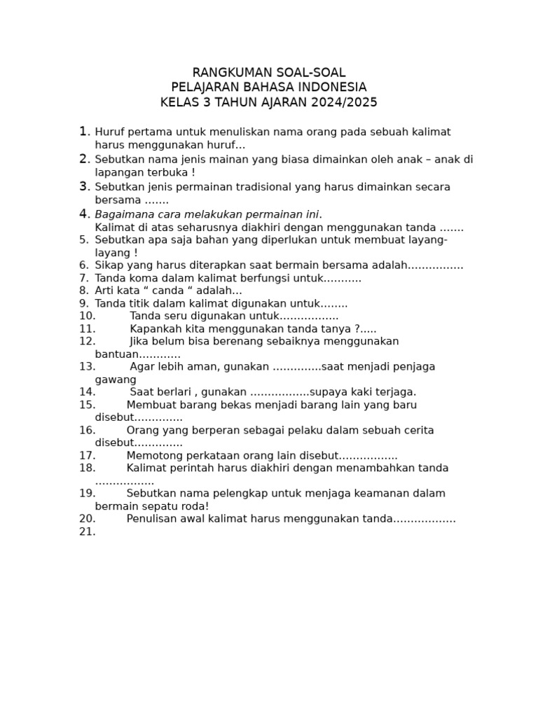 Rangkuman Soal Mapel B.I | PDF