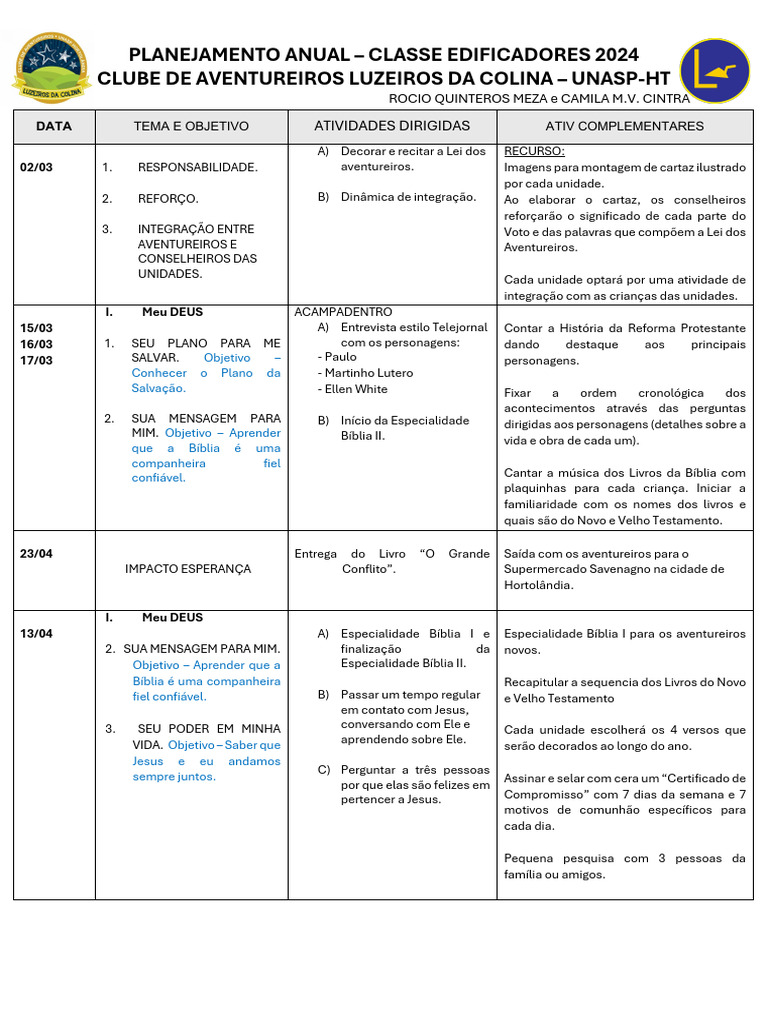Planejamento Edificadores 2024 Final | PDF | Bíblia | Família