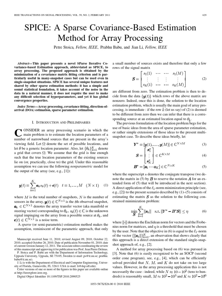 Spice A Sparse Covariance Based Estimation Method For Array Processing