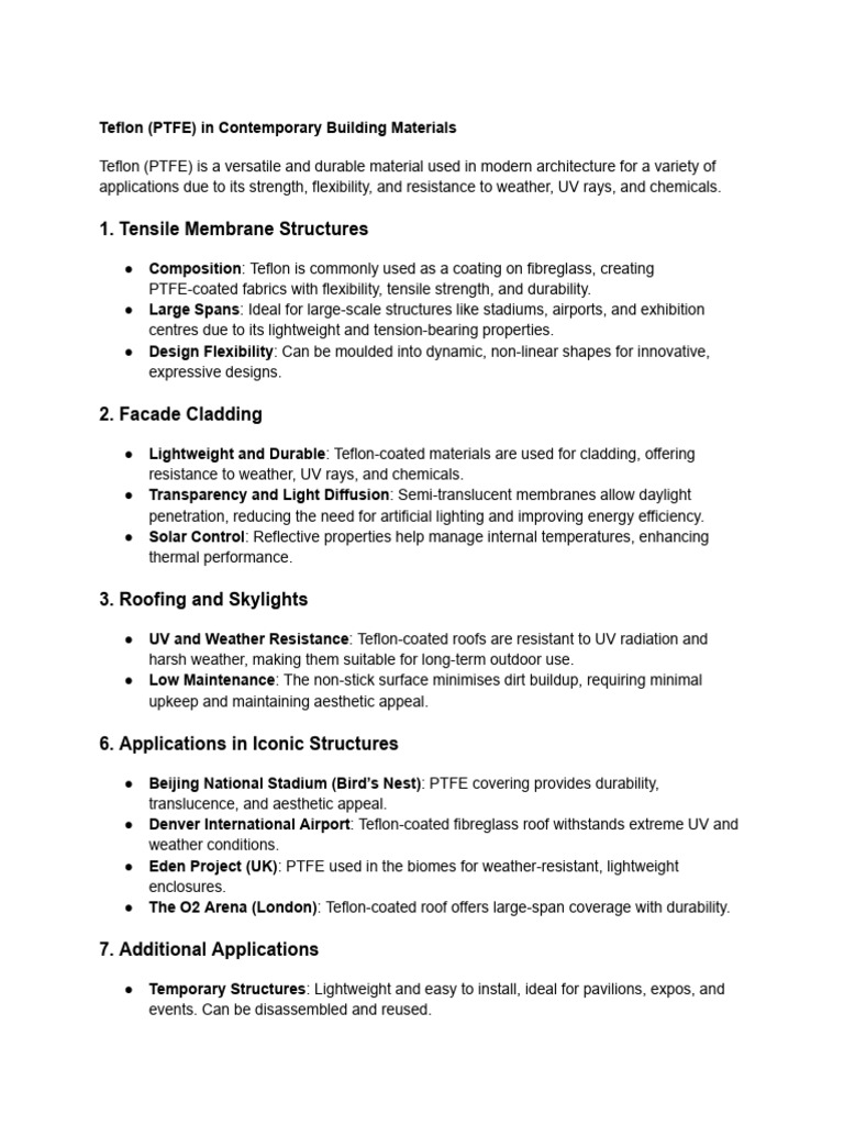 Teflon (PTFE) in Contemporary Building Materials | PDF | Physical Sciences | Secondary Sector Of ...