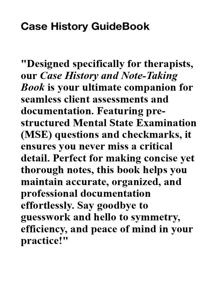 Therapist Case History Guidebook | PDF
