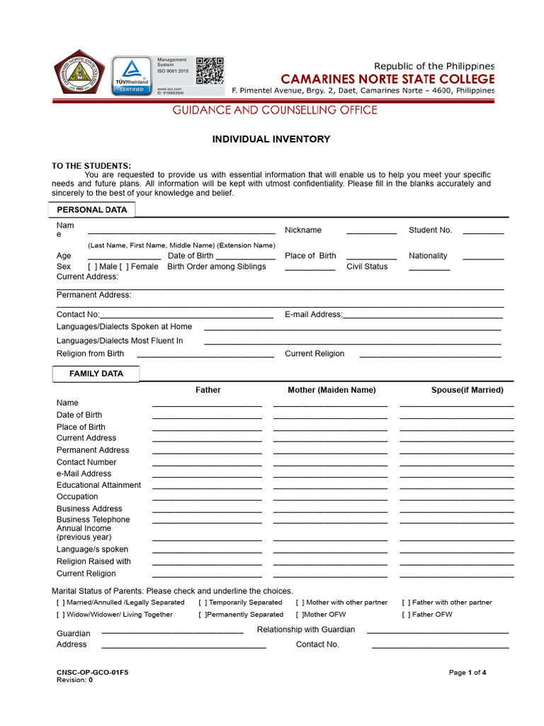 CNSC OP GCO 01F5 Individual Inventory Rev.0 | PDF