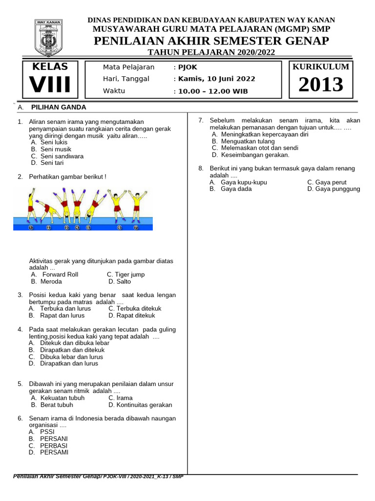 Soal Pjok KLS Viii Pas Genap 2021-2022 | PDF