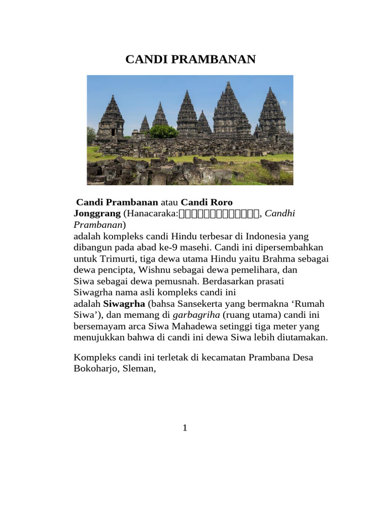 Candi Prambanan Candi Roro Jonggrang | PDF