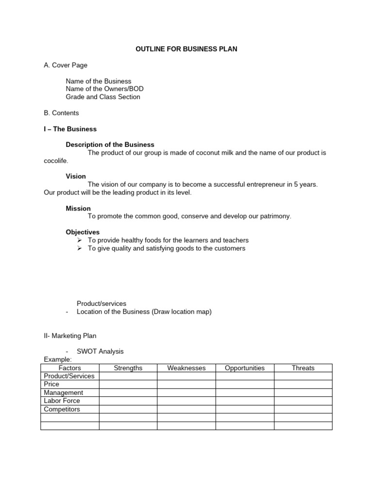 Outline For Business Plan | PDF | Prices | Income