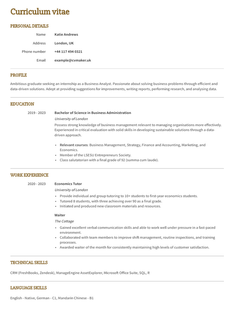 Example CV Internship 86652b | PDF
