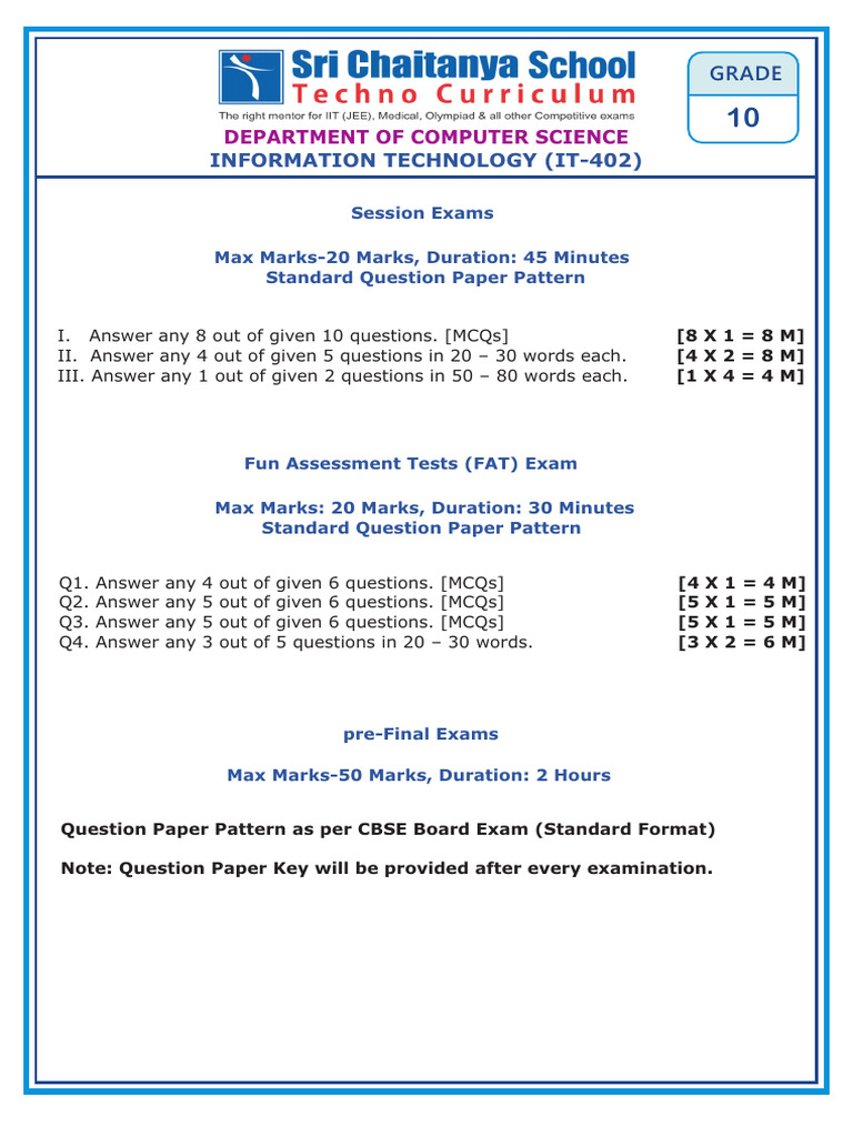 Question Paper Patterns-Revision Program | PDF
