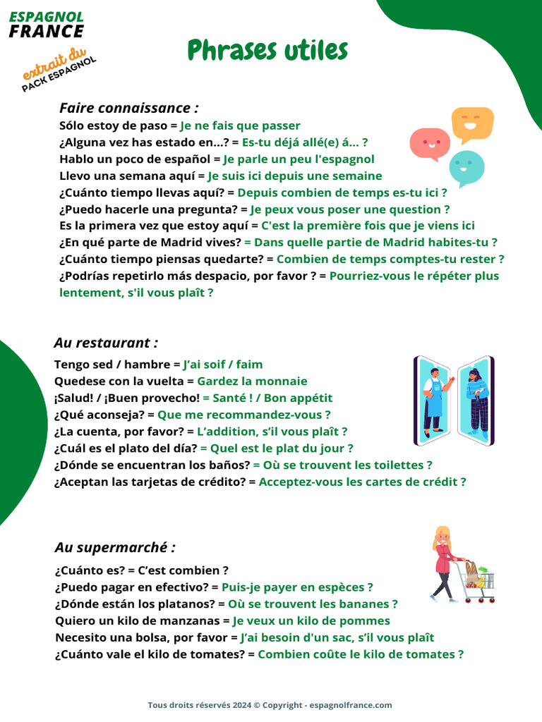 Phrases Utiles en Espagnol pour Voyager | PDF
