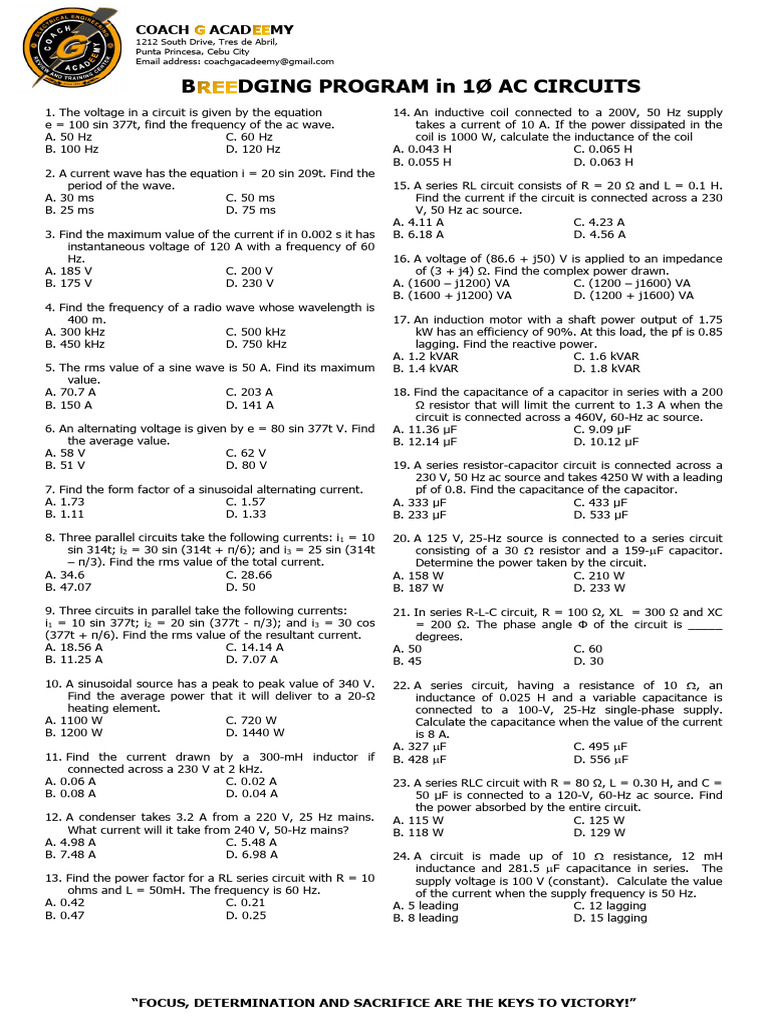 AC Circuit Analysis Practice Questions | PDF | Series And Parallel ...