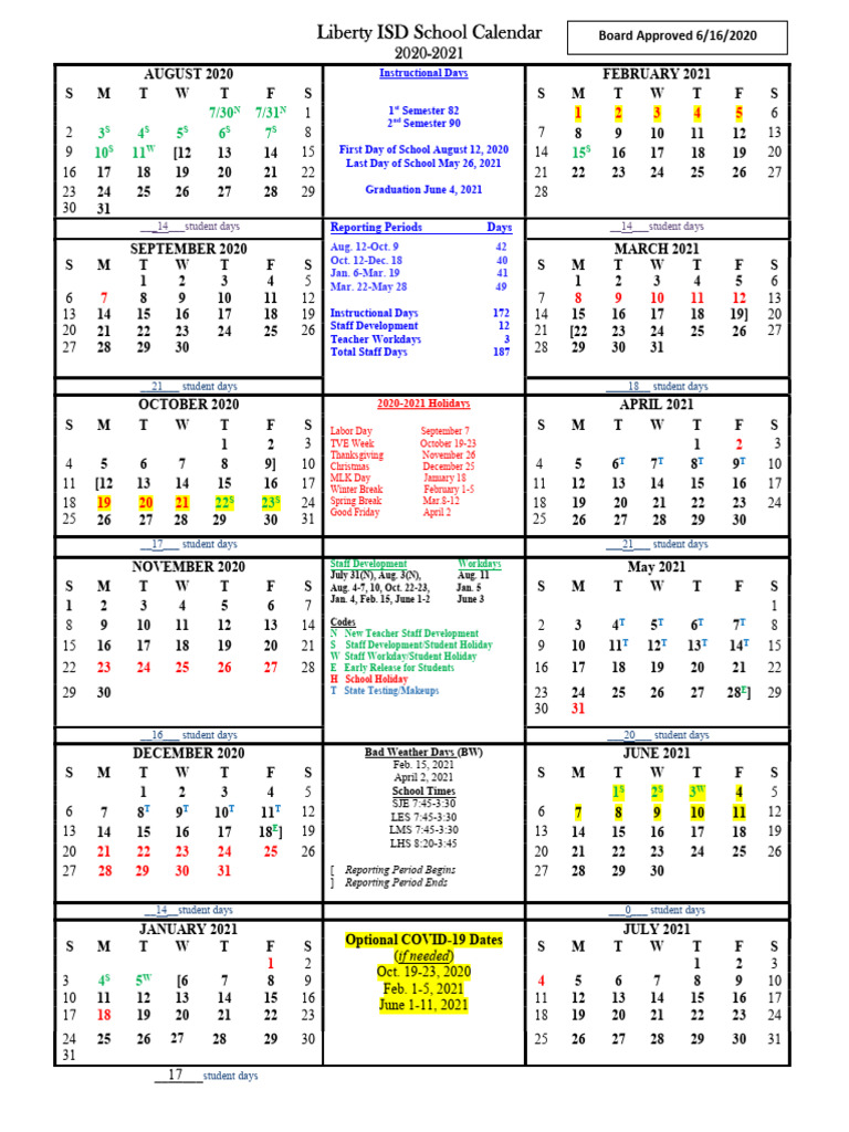 Academic Calendar 2020-2021 Final Bd. Approved 6-16-20 | PDF | Public ...