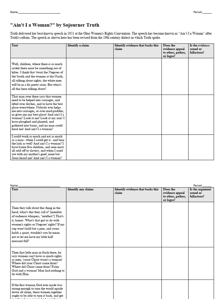 Thomas Valline 3: "Ain't I A Woman?" by Sojourner Truth | PDF