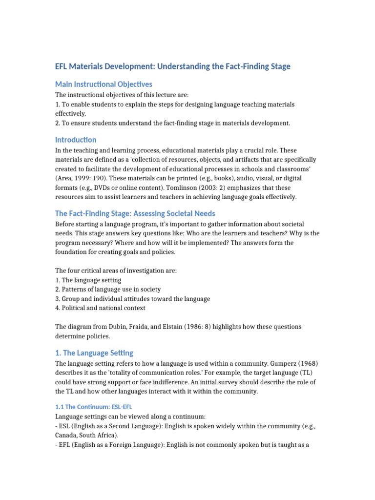 EFL Materials Development Detailed | PDF | English As A Second Or ...