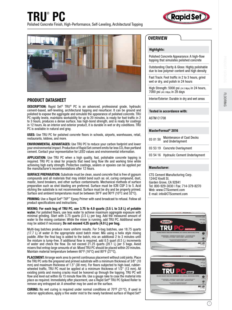 TRU PC Datasheet DS 063 EN | PDF | Concrete | Cement