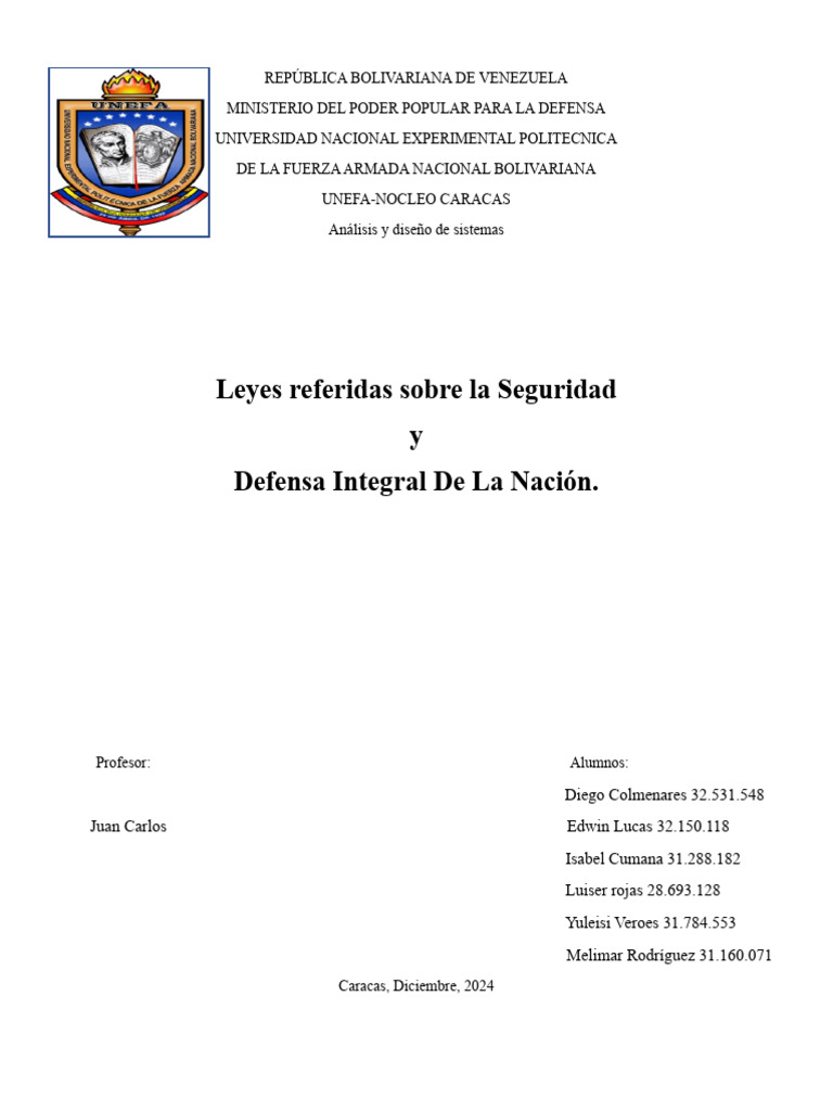 DEFENSA INTEGRAL DE LA NACIÓN A Base de Las Leyes y Articulos | PDF ...