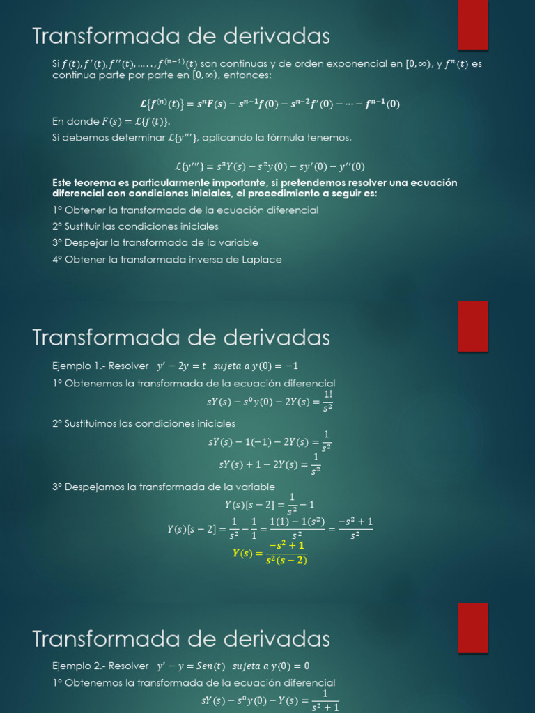 Transformada de Derivadas: Ejemplos | PDF | Ecuaciones | Transformada de Laplace