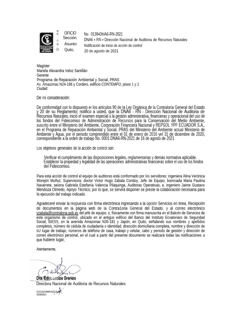 CGE Notificacion de Inicio de Accion de Control | PDF | Auditoría