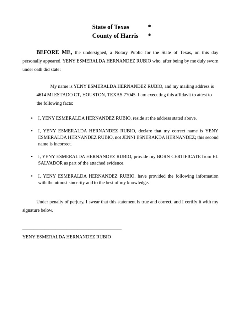 Hou-1588 Yeny Esmeralda - Affidavit Name | PDF