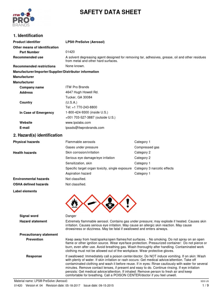 73 US EN safetyDataSheet Sds 8799831064580 0 1 | PDF | Personal ...