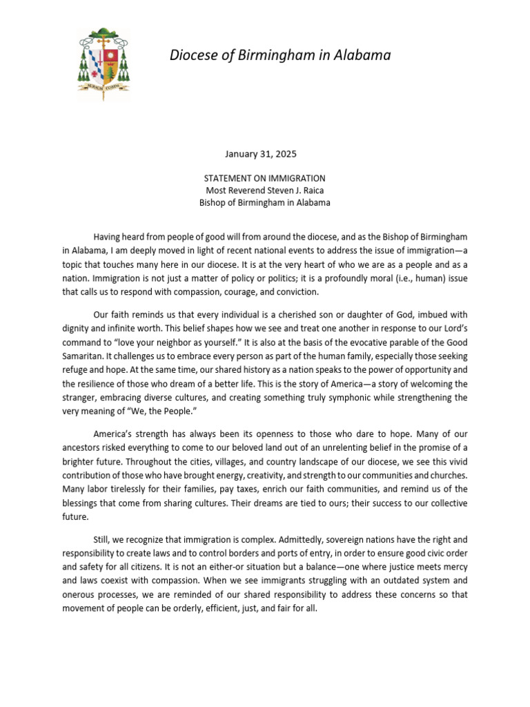 2025 01 31 Statement On Immigration 2 | PDF