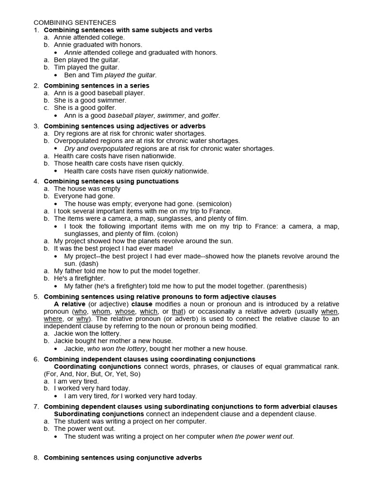 Sentence Combination PDF | PDF | Syntax | Syntactic Relationships