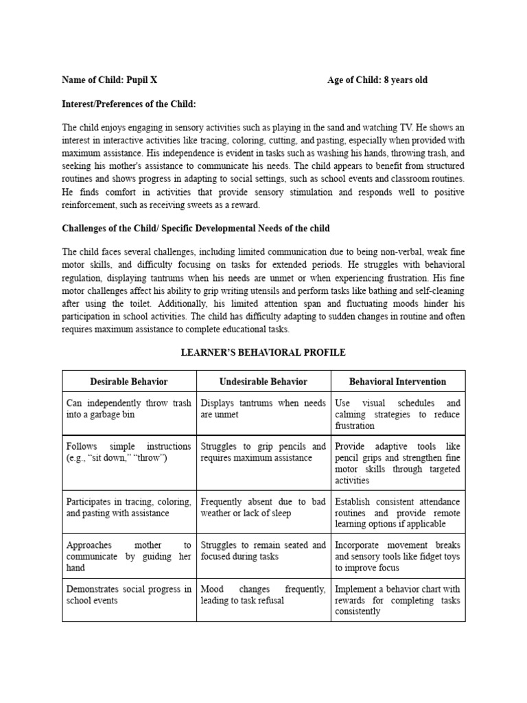 Child Development Profile and Needs | PDF | Nonverbal Communication ...