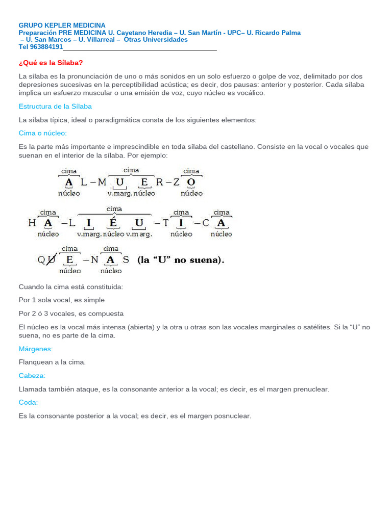 Estructura y Clases de Sílabas en Español | PDF | Sílaba | Vocal