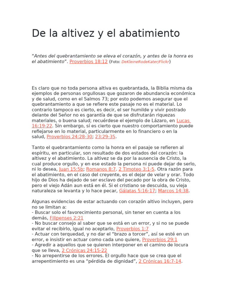 Altivez y Abatimiento en Proverbios | PDF | Pecado | Creencia religiosa ...
