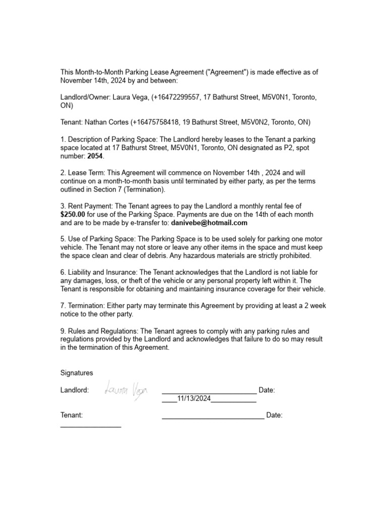 Month-to-Month Parking Lease Agreement | PDF