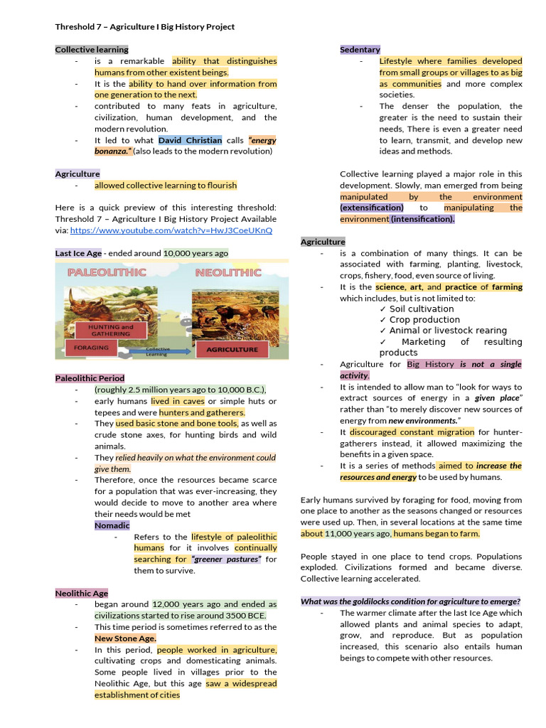 Threshold 7: Agriculture in Big History | PDF | Agriculture | Farmer
