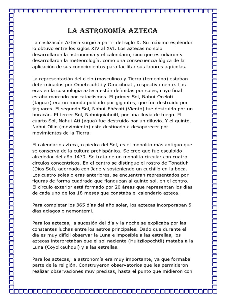 Astronomía Azteca y Maya: Calendarios y Observaciones | PDF ...