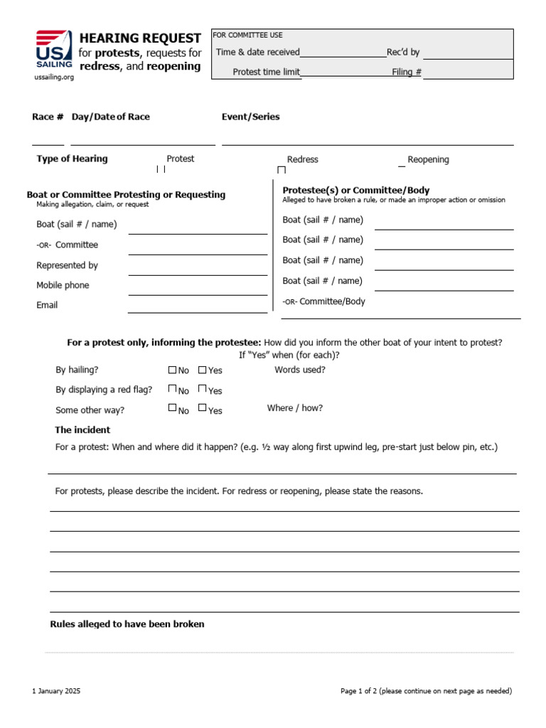 Hearing Request Form for Sailing Protests | PDF