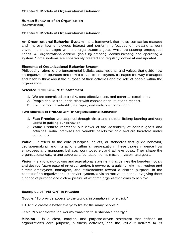 Summary Chapter 2 Human Behavior of An Organization | PDF | Motivational | Motivation